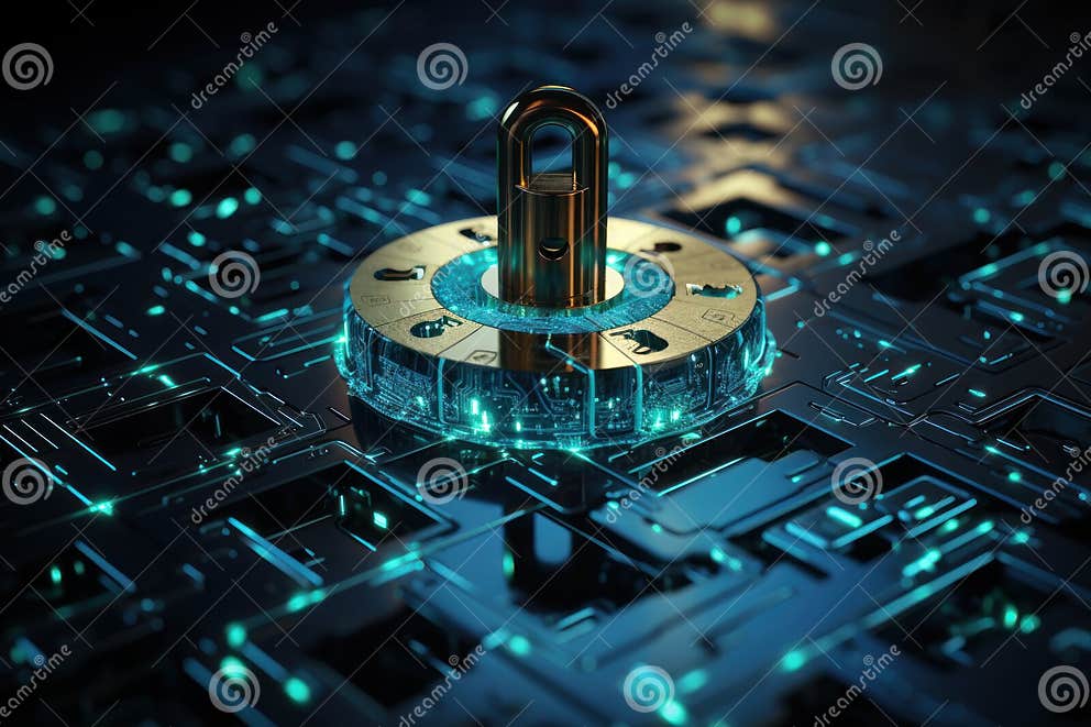 Cyber Security Technology Background with Data Lock Icon in Blue Tone ...