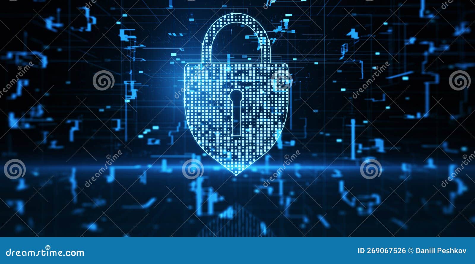 Cyber Security Technology Concept with Front View on Digital Glowing ...