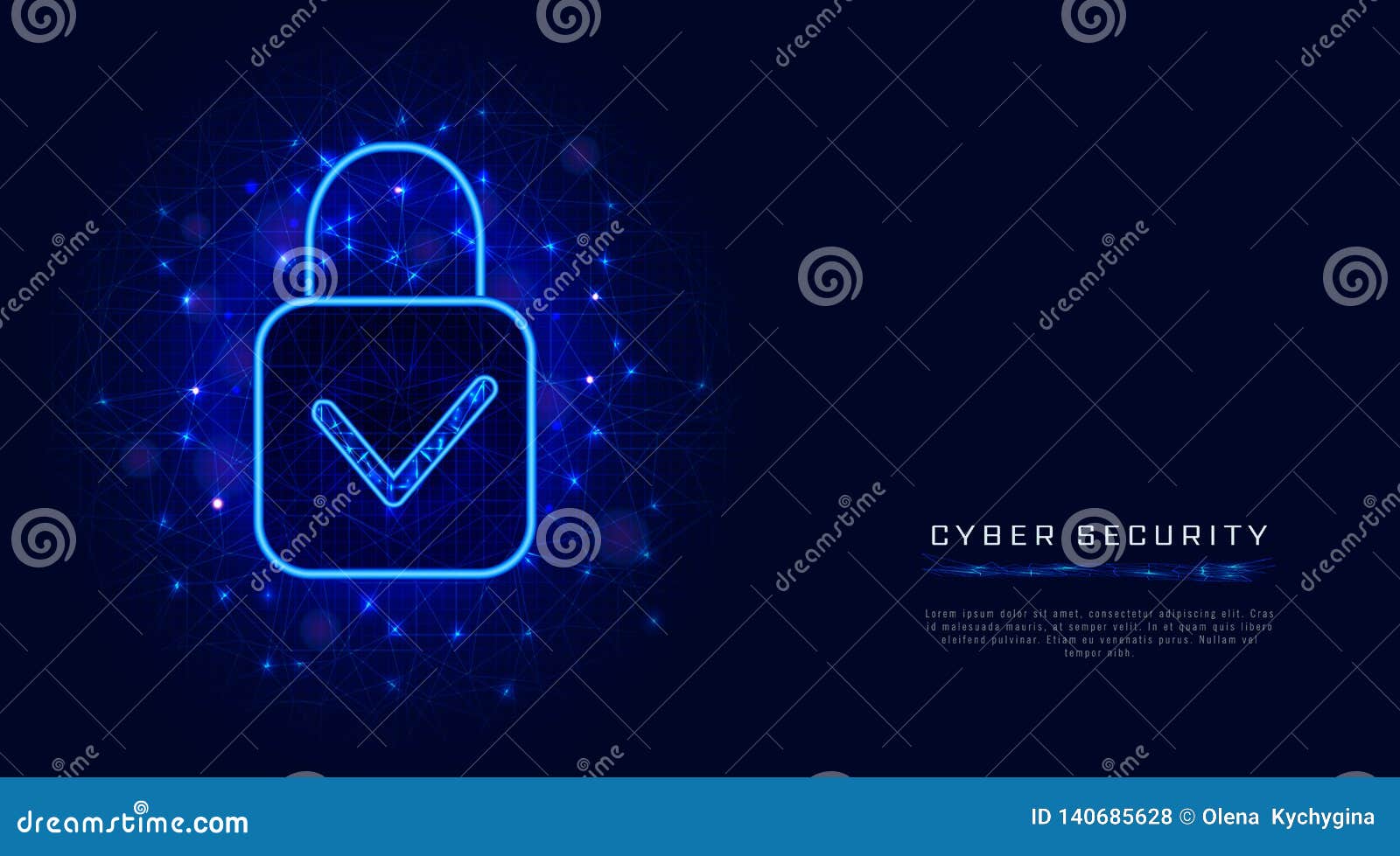 Cyber Security Template with Padlock and Check Mark on Abstract Blue ...