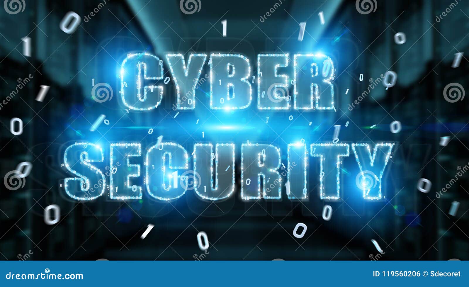 Cyber Security Text Hologram 3D Rendering Stock Illustration ...