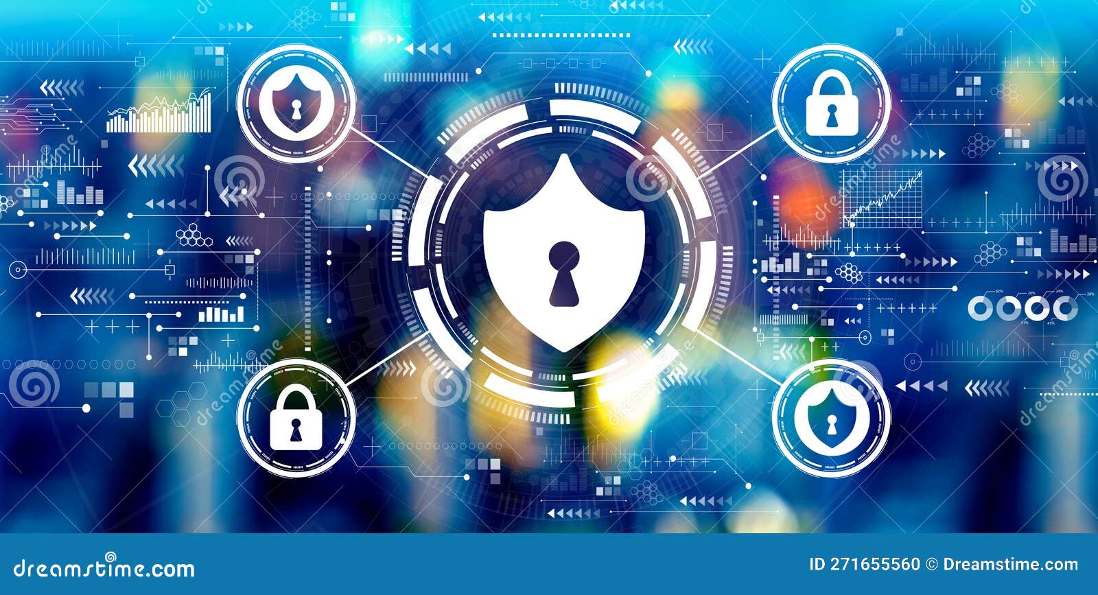 Cyber Security Theme with Big City Lights Stock Photo - Image of attack ...