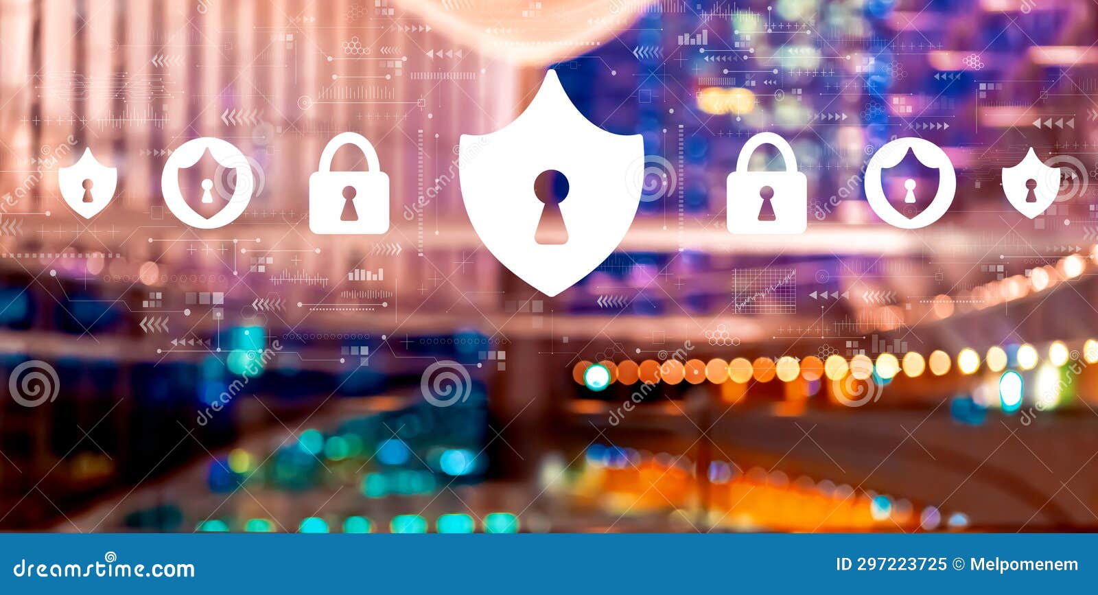 Cyber Security Theme with Big City at Night Stock Image - Image of ...