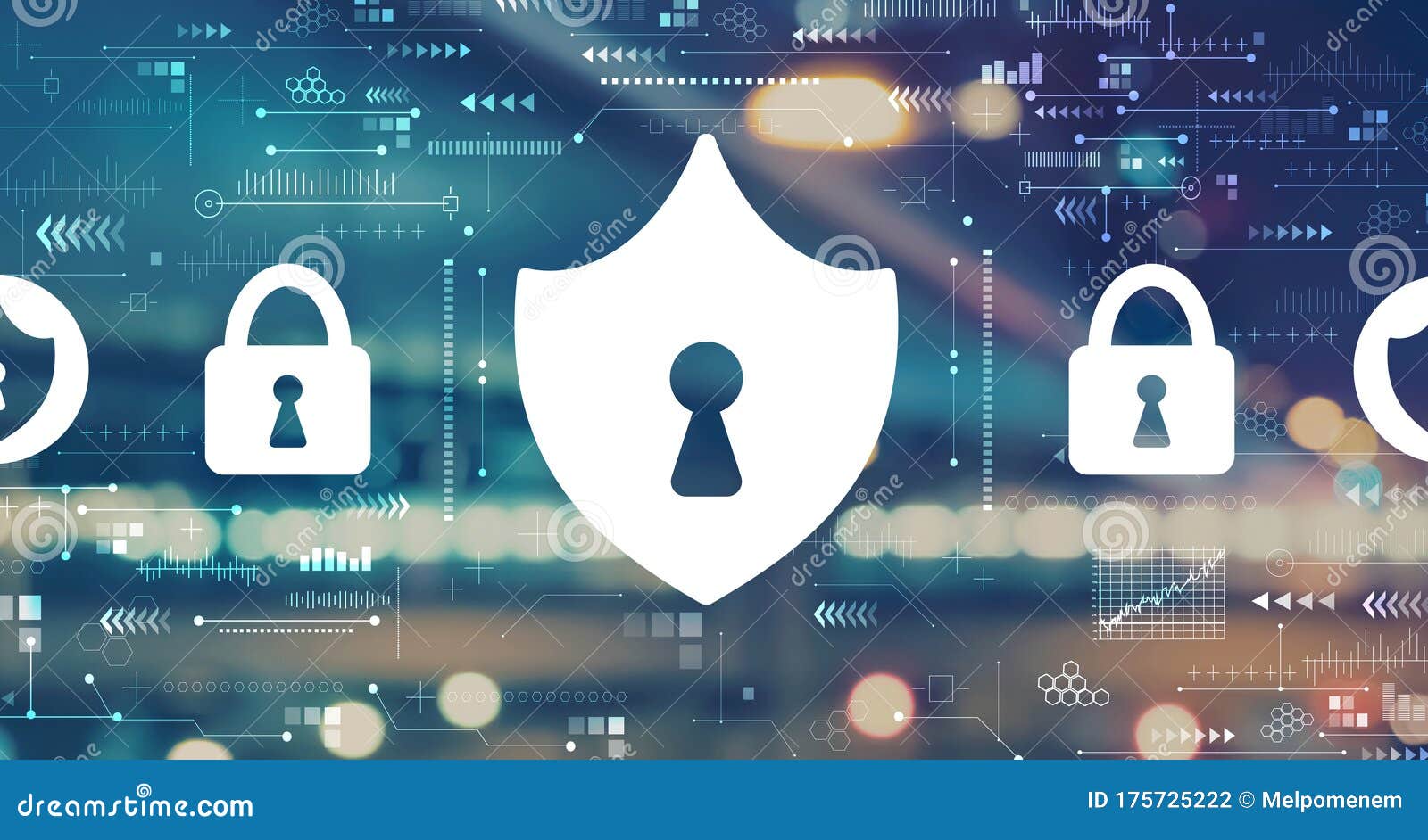 Cyber Security Theme with Blurred City Lights Stock Photo - Image of ...