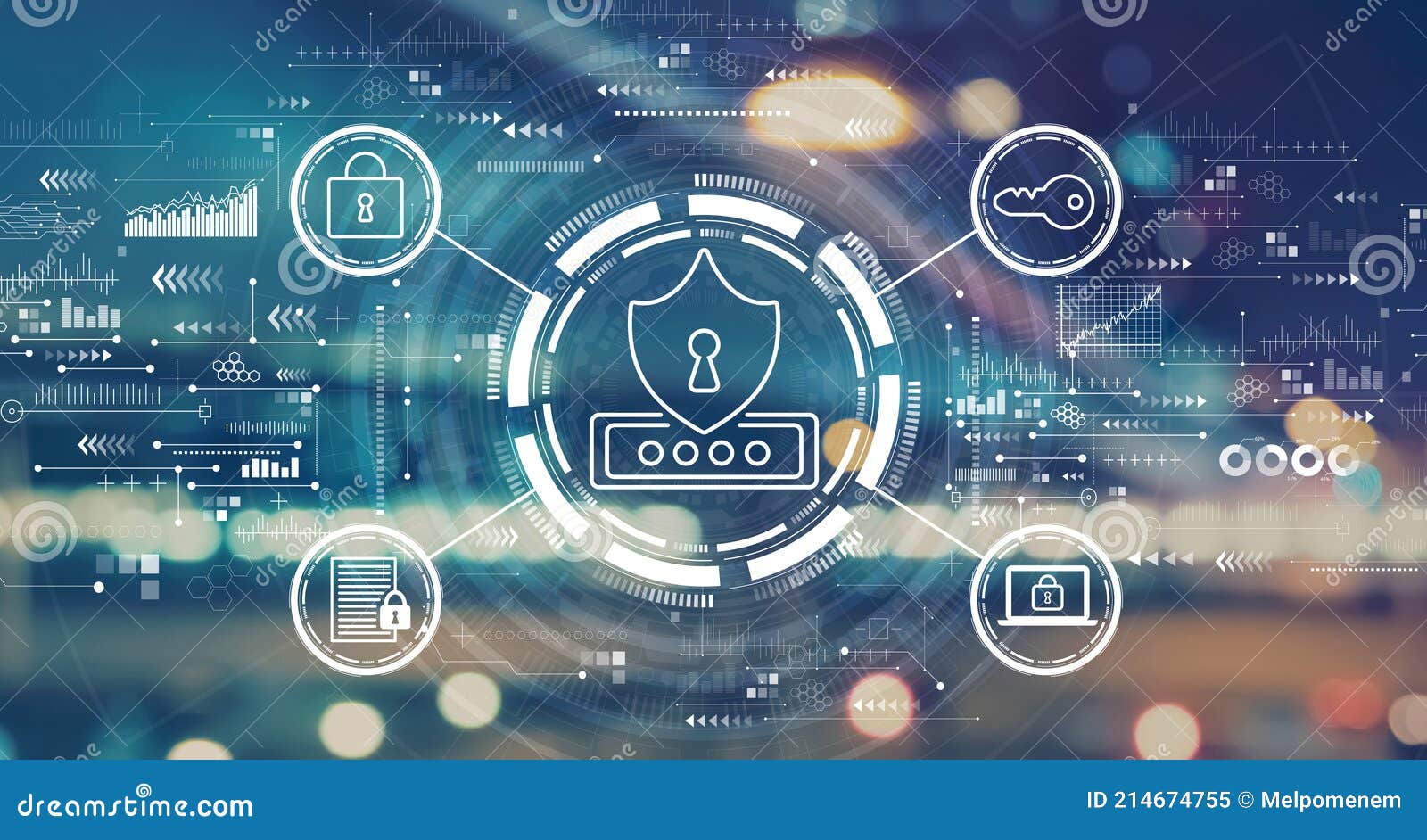 Cyber Security Theme with Blurred City Lights Stock Image - Image of ...