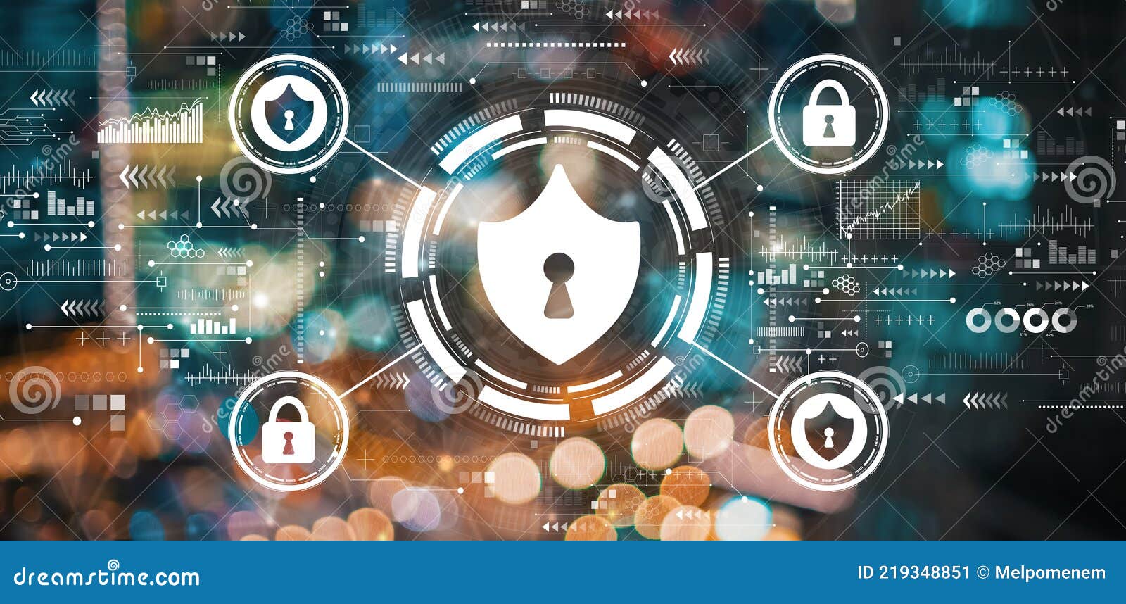 Cyber Security Theme with Blurred City Lights Stock Illustration ...