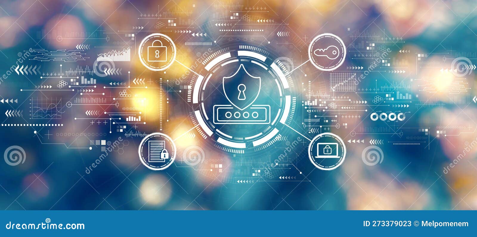 Cyber Security Theme with Blurred City at Night Stock Illustration ...