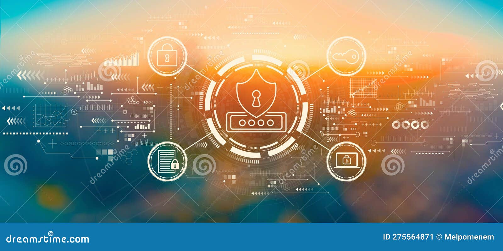 Cyber Security Theme with Blurred City at Sunset or Sunrise Stock ...