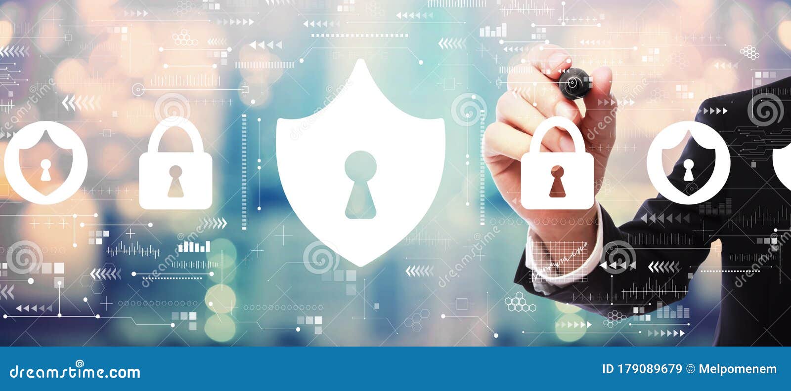 Cyber Security Theme with Businessman Stock Illustration - Illustration ...