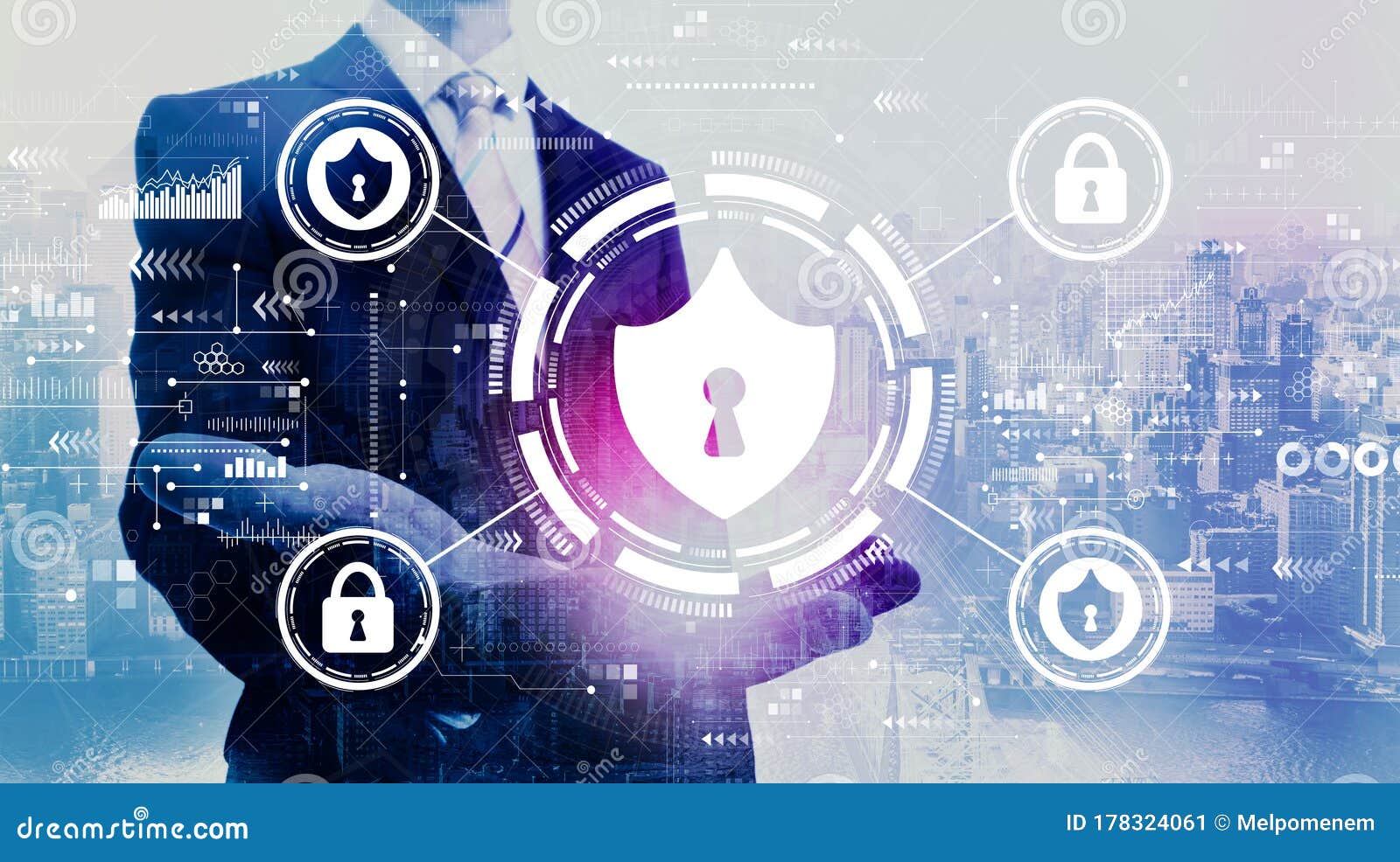 Cyber Security Theme with Businessman Stock Image - Image of icons ...