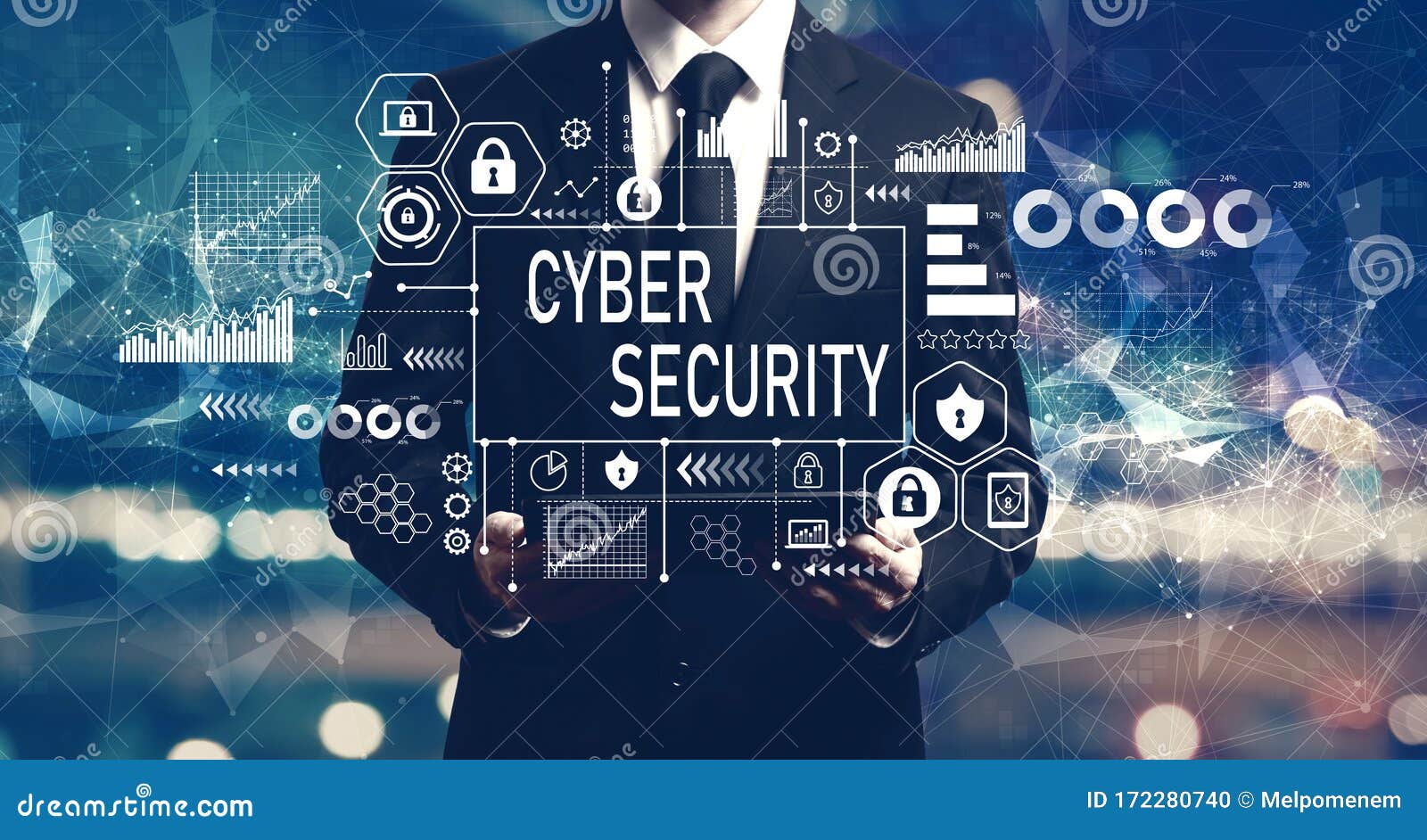 Cyber Security Theme with Businessman Holding a Tablet Stock Photo ...