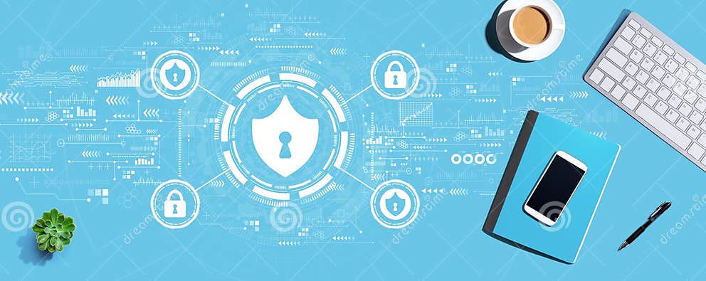 Cyber Security Theme with Computer Keyboard and Office Items Stock ...