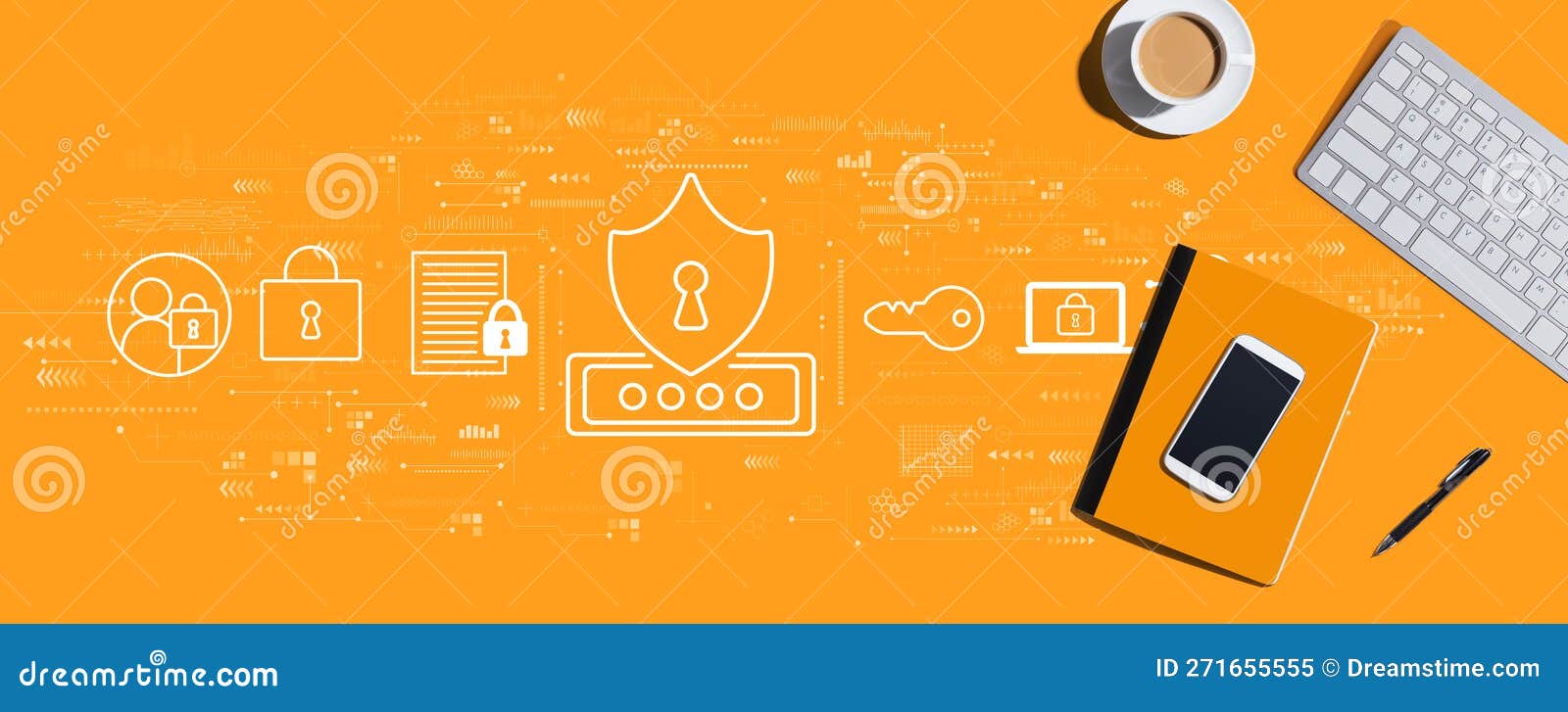 Cyber Security Theme with Computer Keyboard and Office Items Stock ...