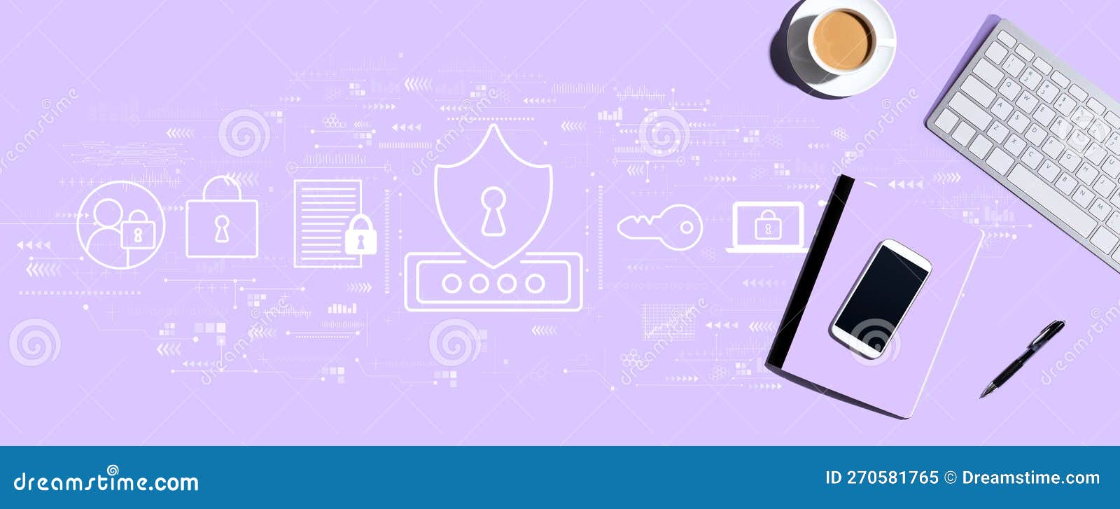 Cyber Security Theme with Computer Keyboard and Office Items Stock ...