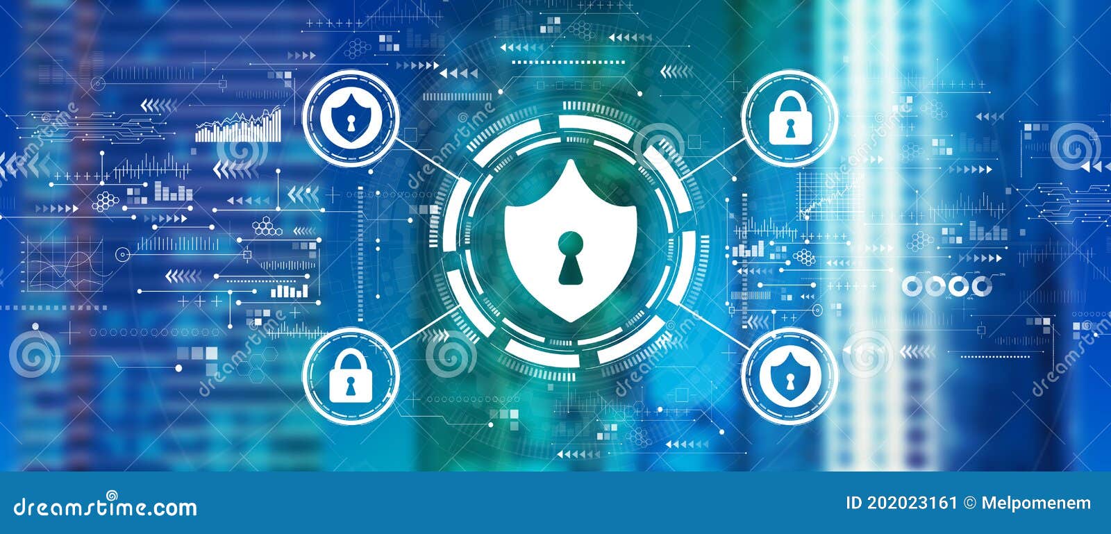 Cyber Security Theme with Downtown Skyline Stock Image - Image of ...