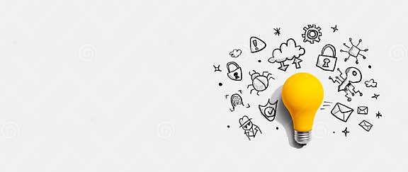 Cyber Security Theme Drawing with a Light Bulb Stock Photo - Image of ...