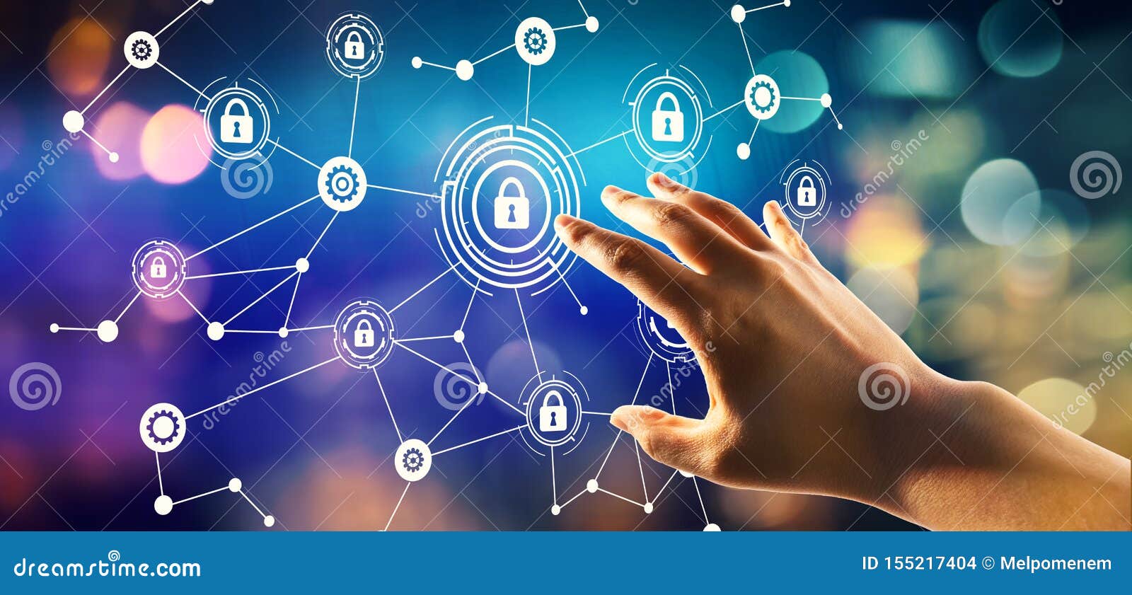 Cyber Security Theme with Hand Pressing a Button Stock Photo - Image of ...