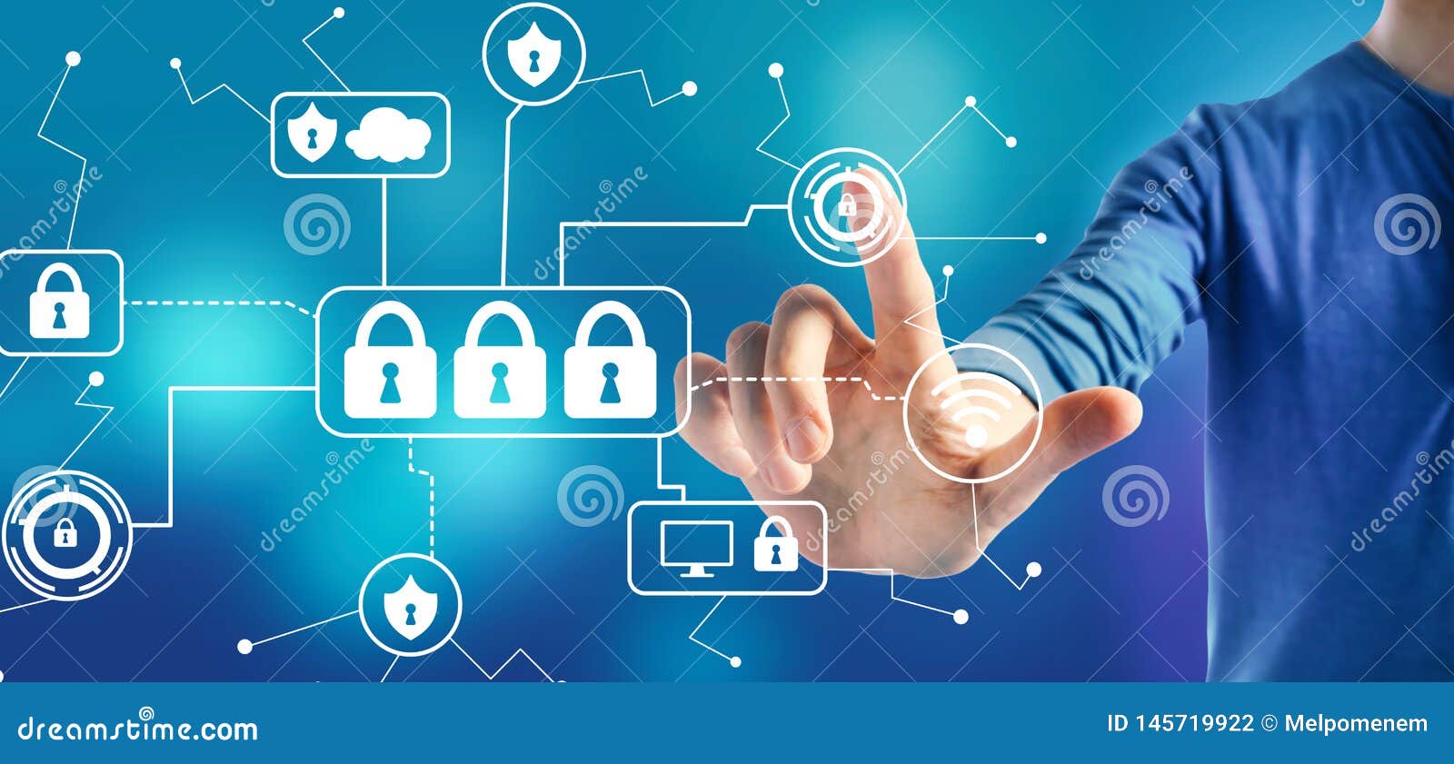 Cyber Security Theme with a Man Stock Photo - Image of pointing ...