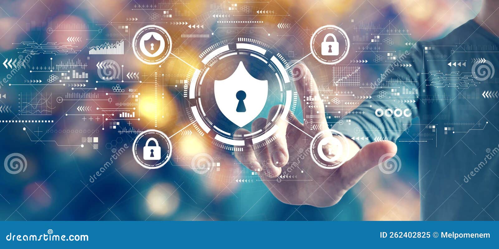 Cyber Security Theme with Man on Blurred City Light Background Stock ...