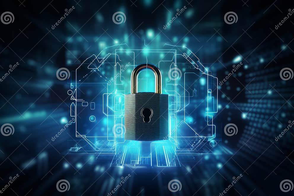 Cyber Security Theme with Padlock and Data Stock Illustration ...