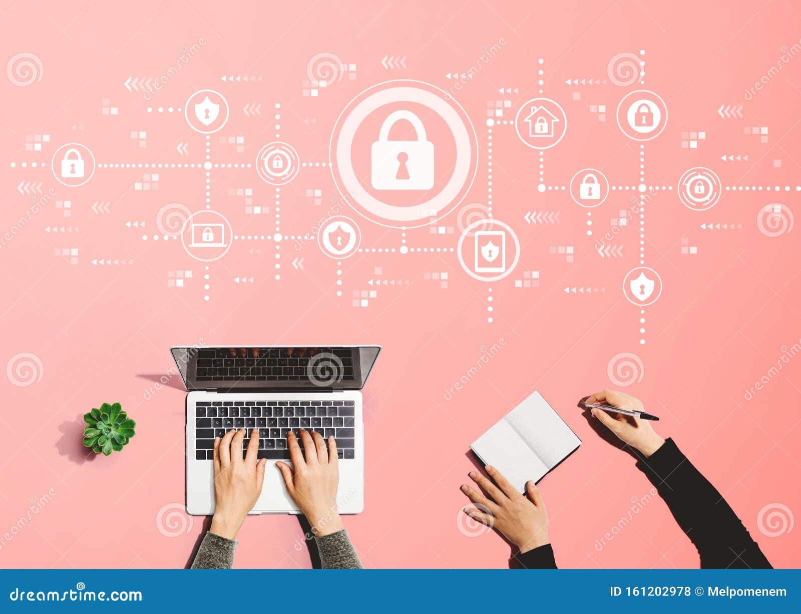 Cyber Security Theme with People Working Together Stock Photo - Image ...