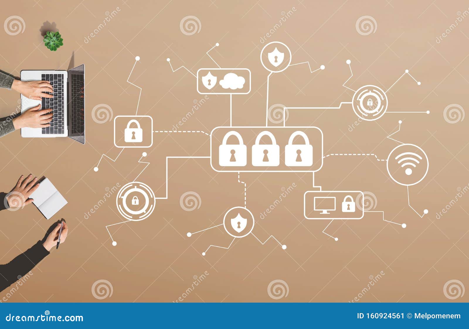 Cyber Security Theme with People Working Together Stock Illustration ...