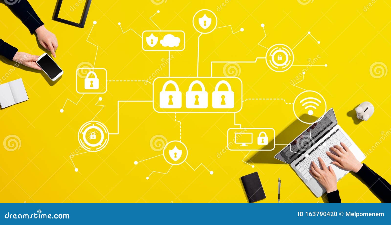 Cyber Security Theme with People Working Together Stock Photo - Image ...