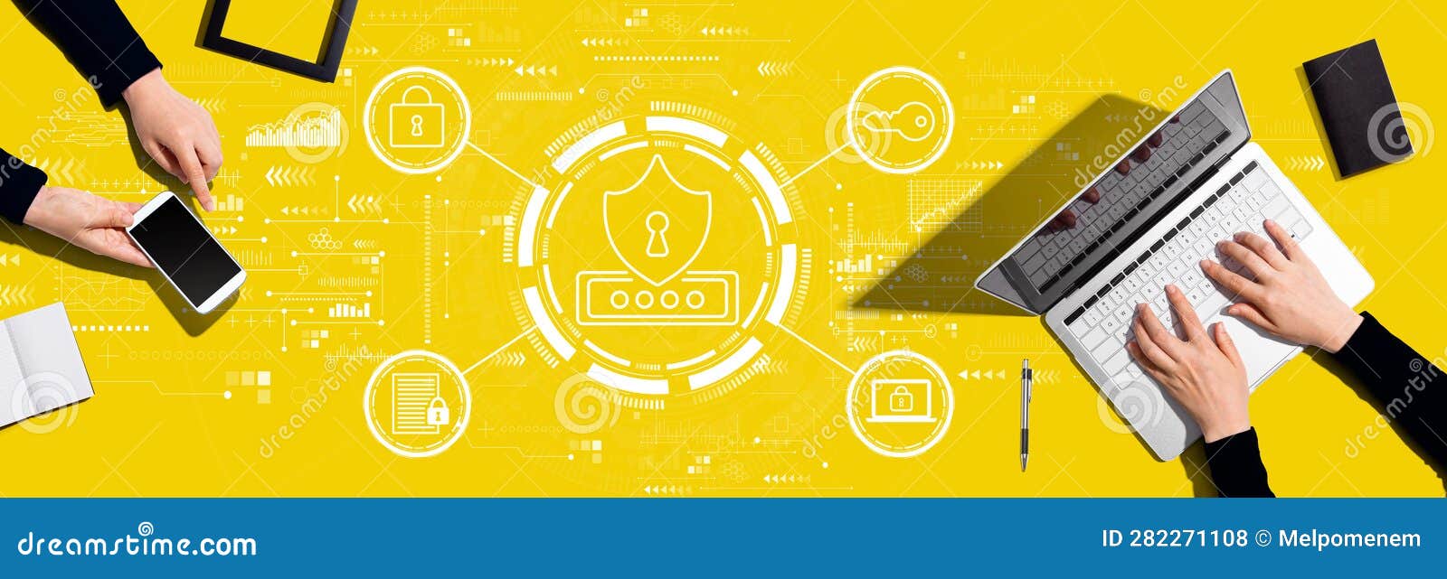 Cyber Security Theme with People Working Together Stock Photo - Image ...