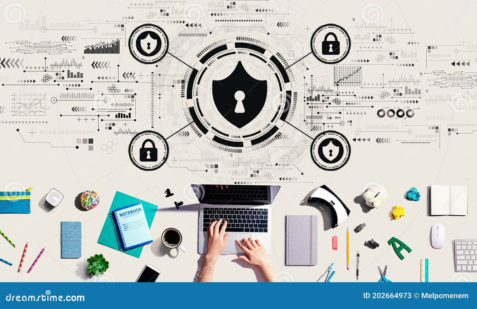 Cyber Security Theme with Person Using a Laptop Stock Image - Image of ...