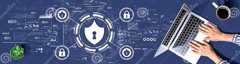 Cyber Security Theme with Person Using a Laptop Editorial Photo - Image ...