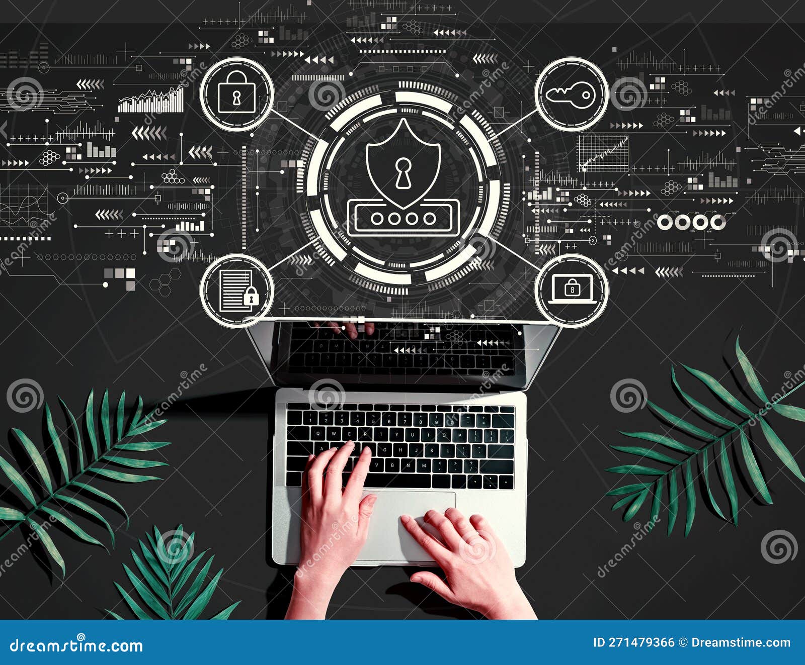 Cyber Security Theme with Person Using a Laptop Stock Photo - Image of ...