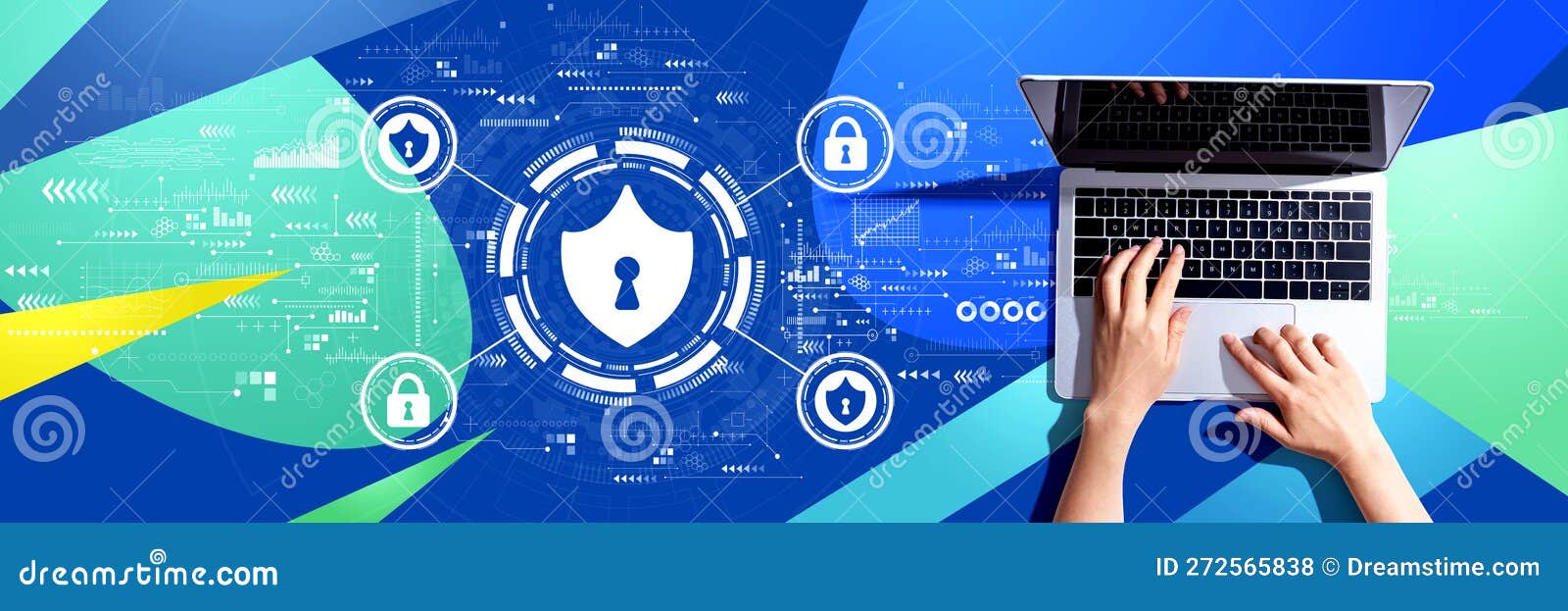 Cyber Security Theme with Person Using a Laptop Stock Illustration ...
