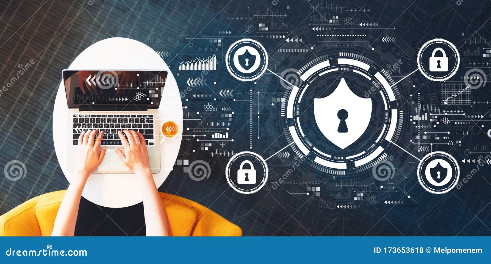 Cyber Security Theme with Person Using a Laptop Stock Photo - Image of ...