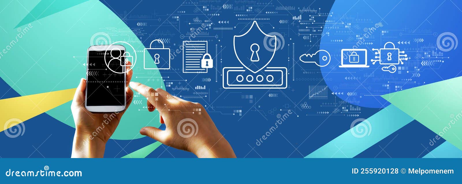 Cyber Security Theme with Person Using Smartphone Stock Photo - Image ...