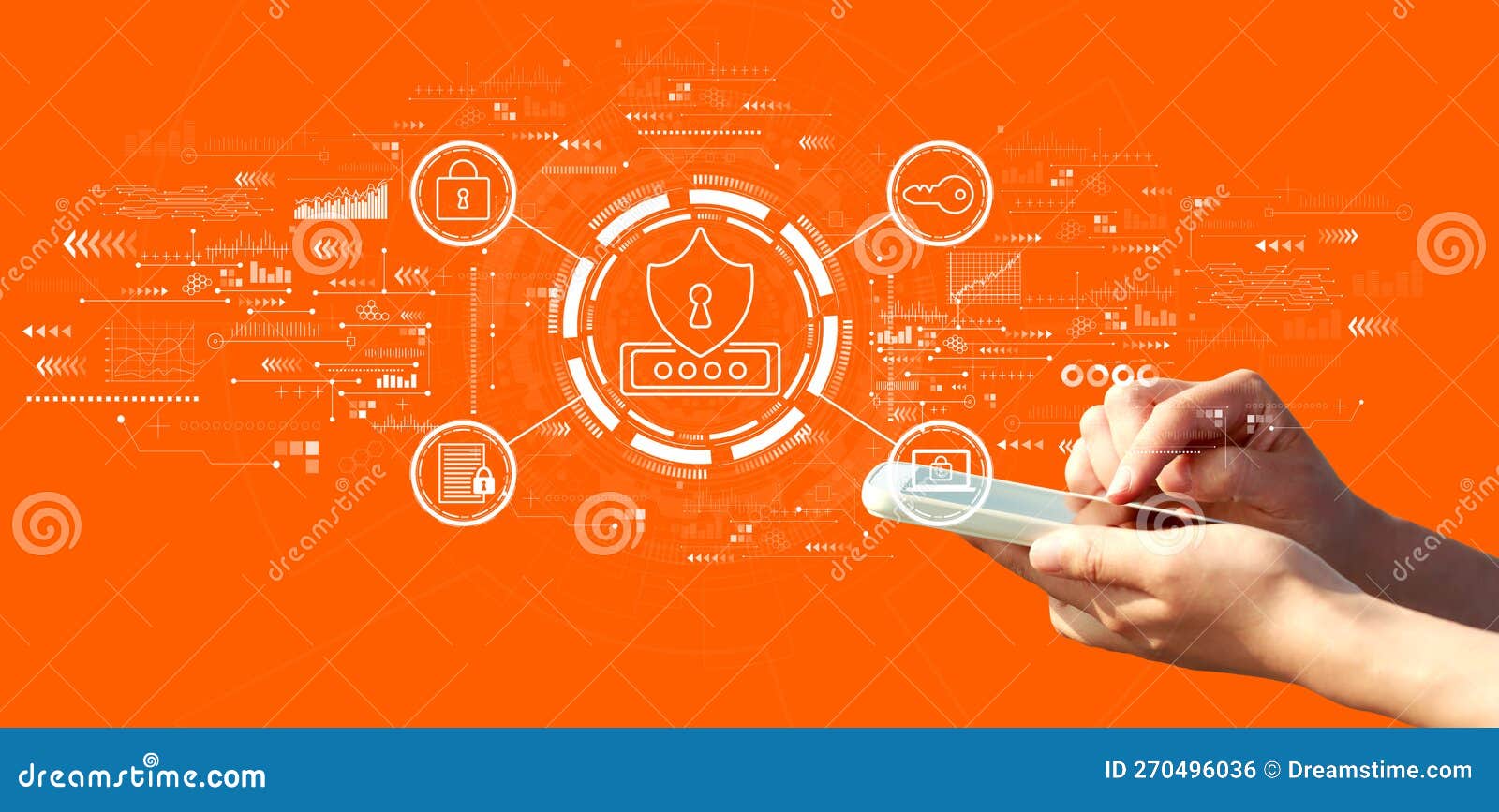 Cyber Security Theme with Person Using a Smartphone Stock Photo - Image ...