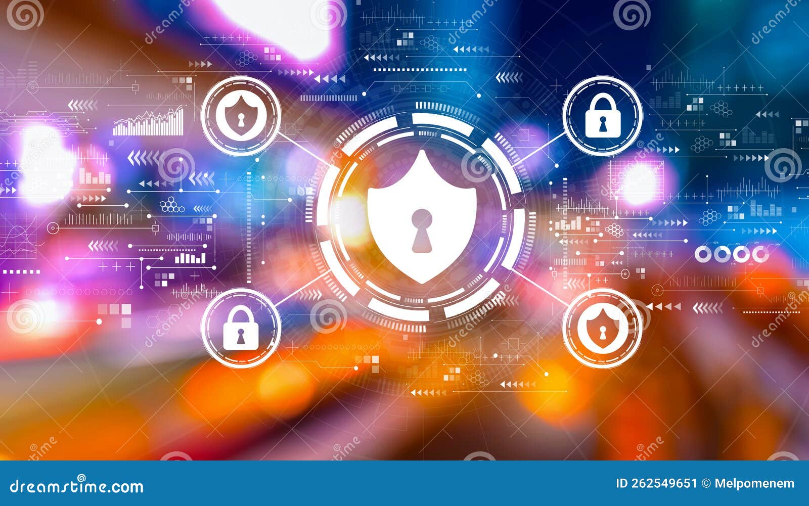 Cyber Security Theme with Urban City Lights Stock Illustration ...