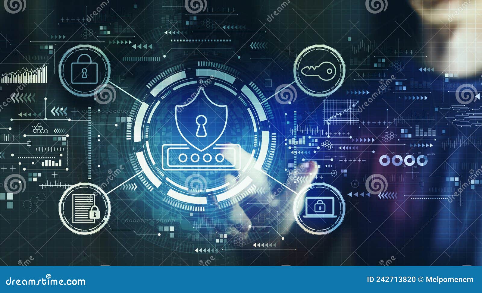 Cyber Security Theme with Young Man in the Night Stock Photo - Image of ...