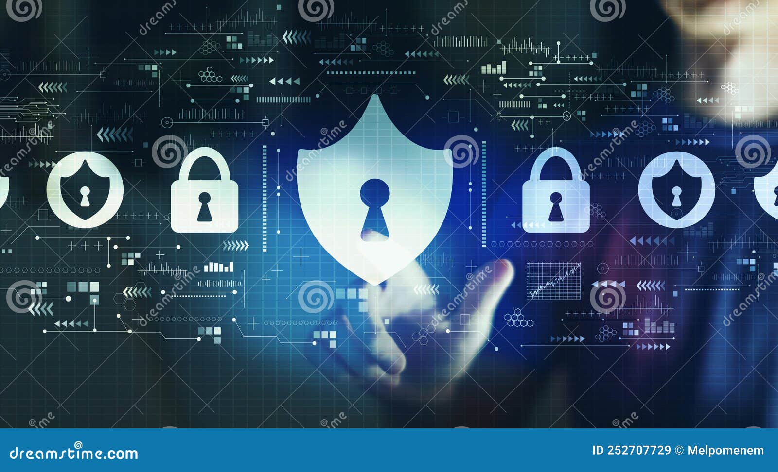 Cyber Security Theme with Young Man in the Night Stock Image - Image of ...