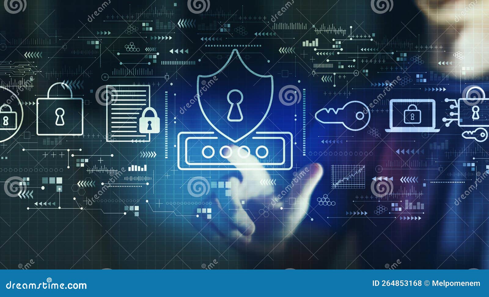 Cyber Security Theme with Young Man in the Night Stock Photo - Image of ...