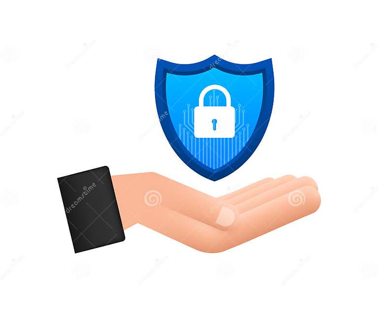 Cyber Security Vector Logo with Shield and Check Mark. Hands Holding ...