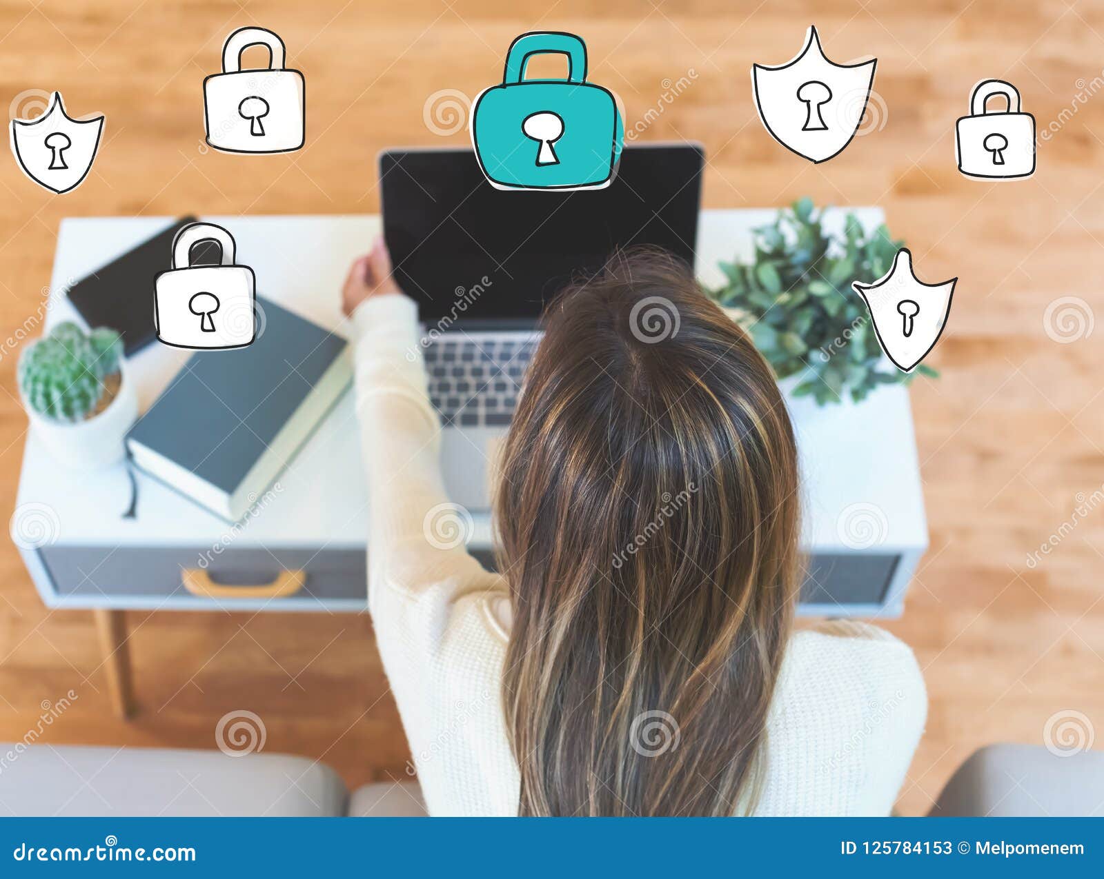 Cyber Security with Woman Using Laptop Stock Image - Image of drawing ...