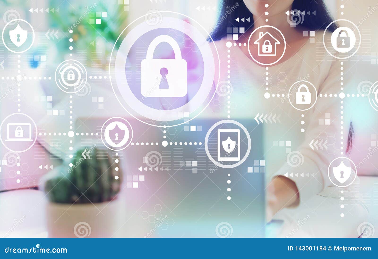 Cyber Security with Woman Using Her Laptop Stock Photo - Image of ...