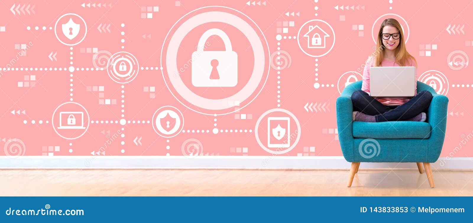 Cyber Security with Woman Using a Laptop Stock Image - Image of circle ...