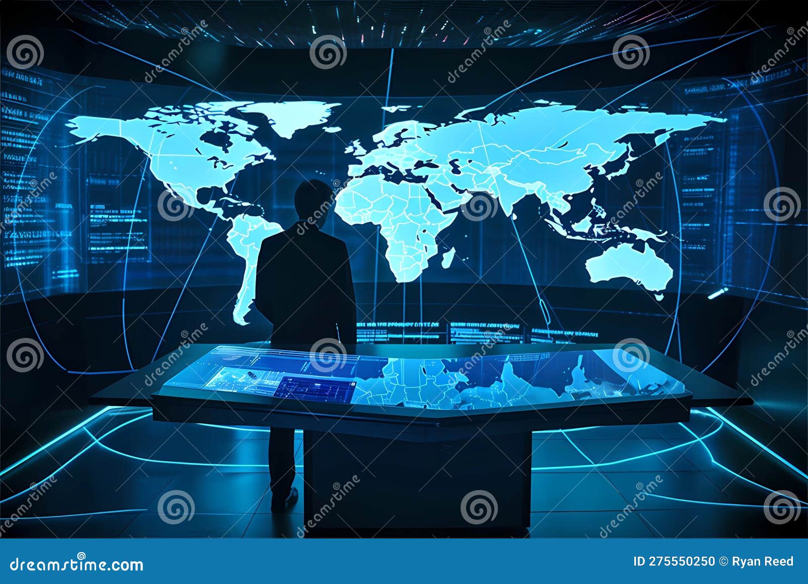 Cyber Security World Control Center Stock Illustration - Illustration ...