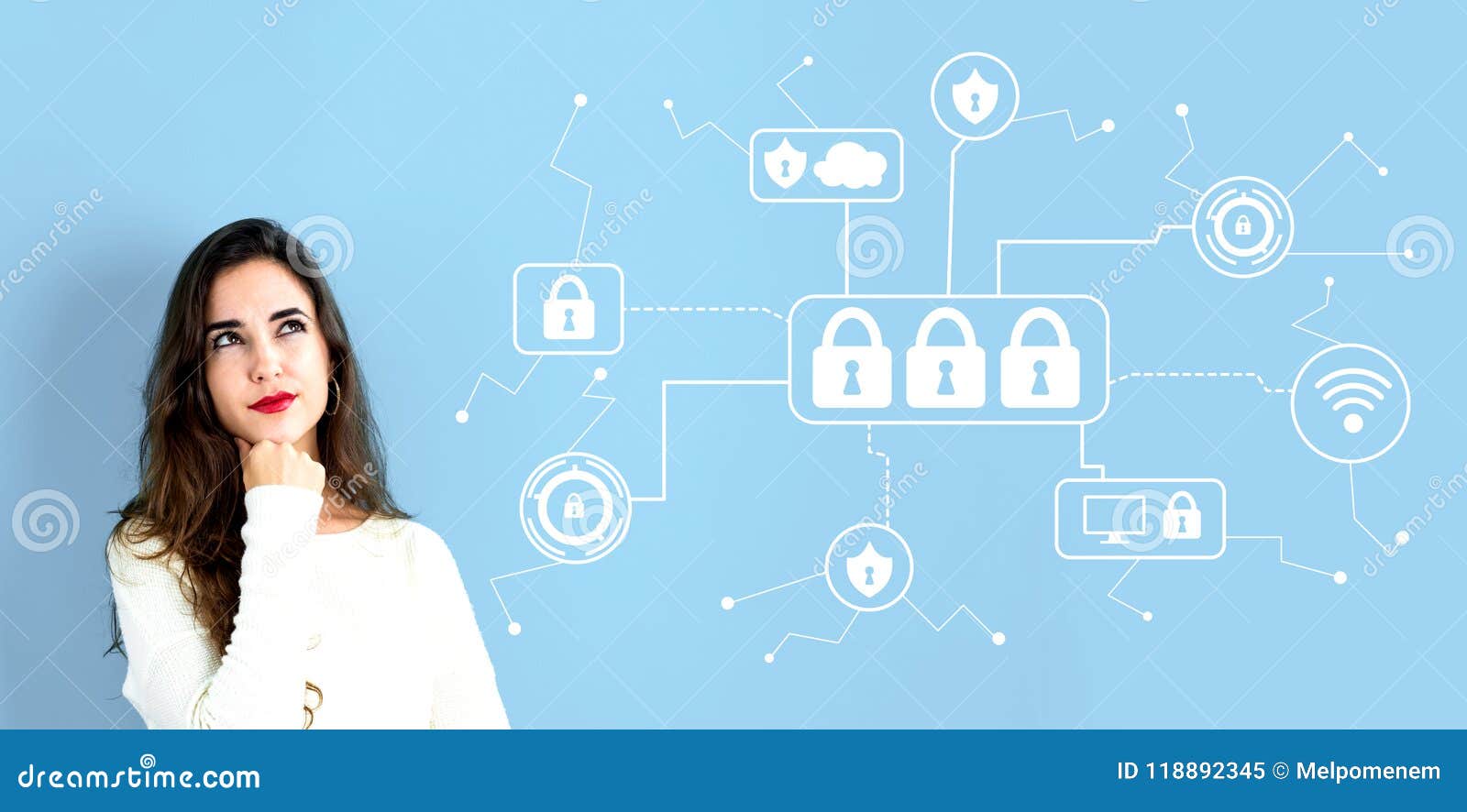 Cyber Security with Young Woman Stock Image - Image of lock, hacker ...