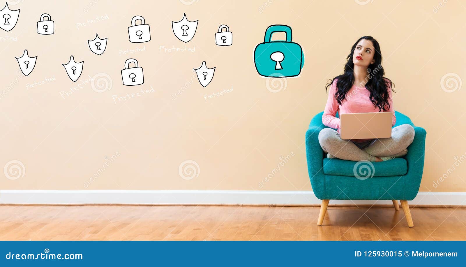 Cyber Security with Woman Using a Laptop Stock Image - Image of ...