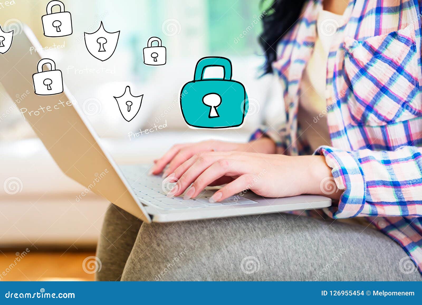 Cyber Security with Woman Using a Laptop Stock Photo - Image of ...