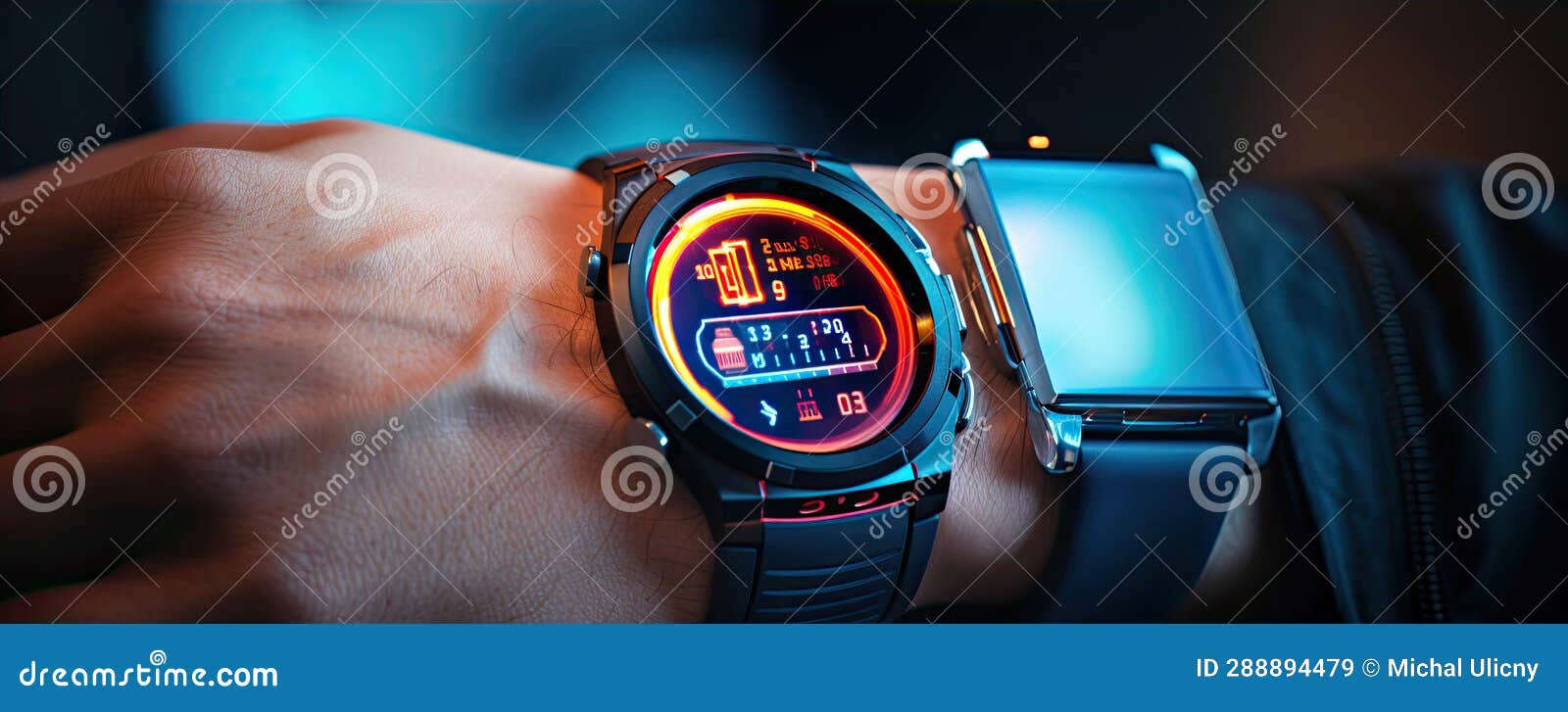 Cyber Smart Watch Security on Hand. Future Watches Design. Banner Stock ...