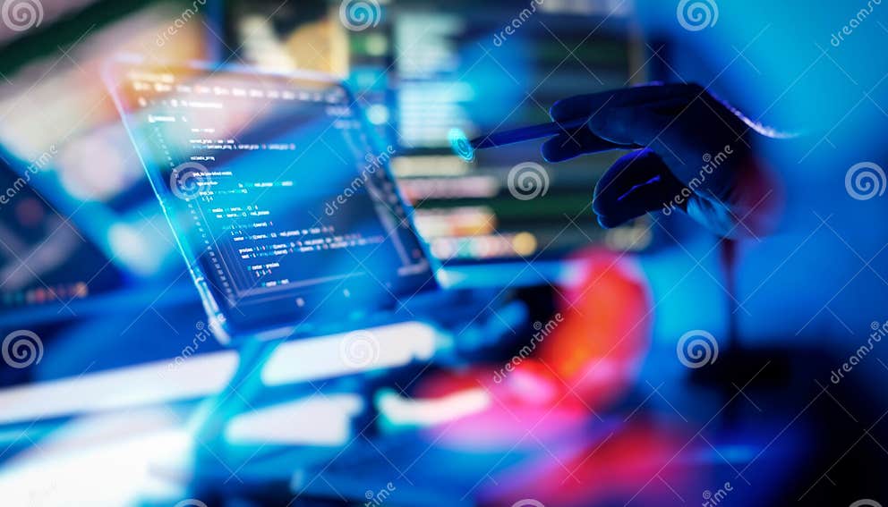 Cyber Space Concept. Programming Code on Computer Screen , Abstract Screen of Software Developer ...