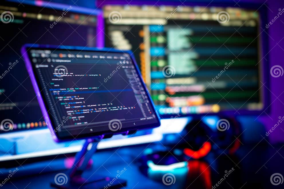 Cyber Space Concept. Programming Code on Computer Screen , Abstract Screen of Software Developer ...