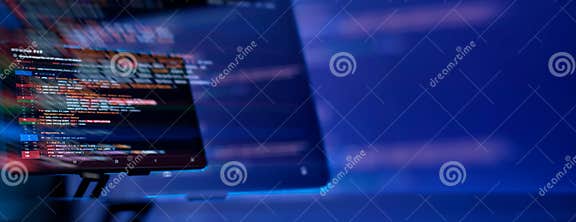Cyber Space Concept. Programming Code on Computer Screen , Abstract Screen of Software Developer ...